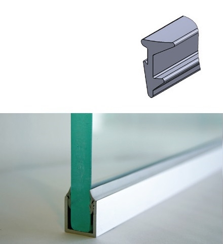 U-skinne til 12mm glas 20 x 20mm Eloxeret